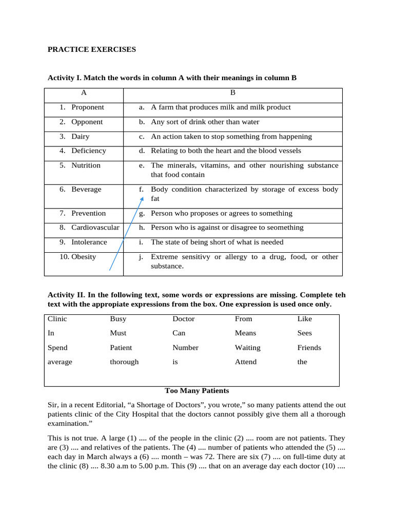 Medical Vocabulary Practice Exercises | PDF | Medical Specialties