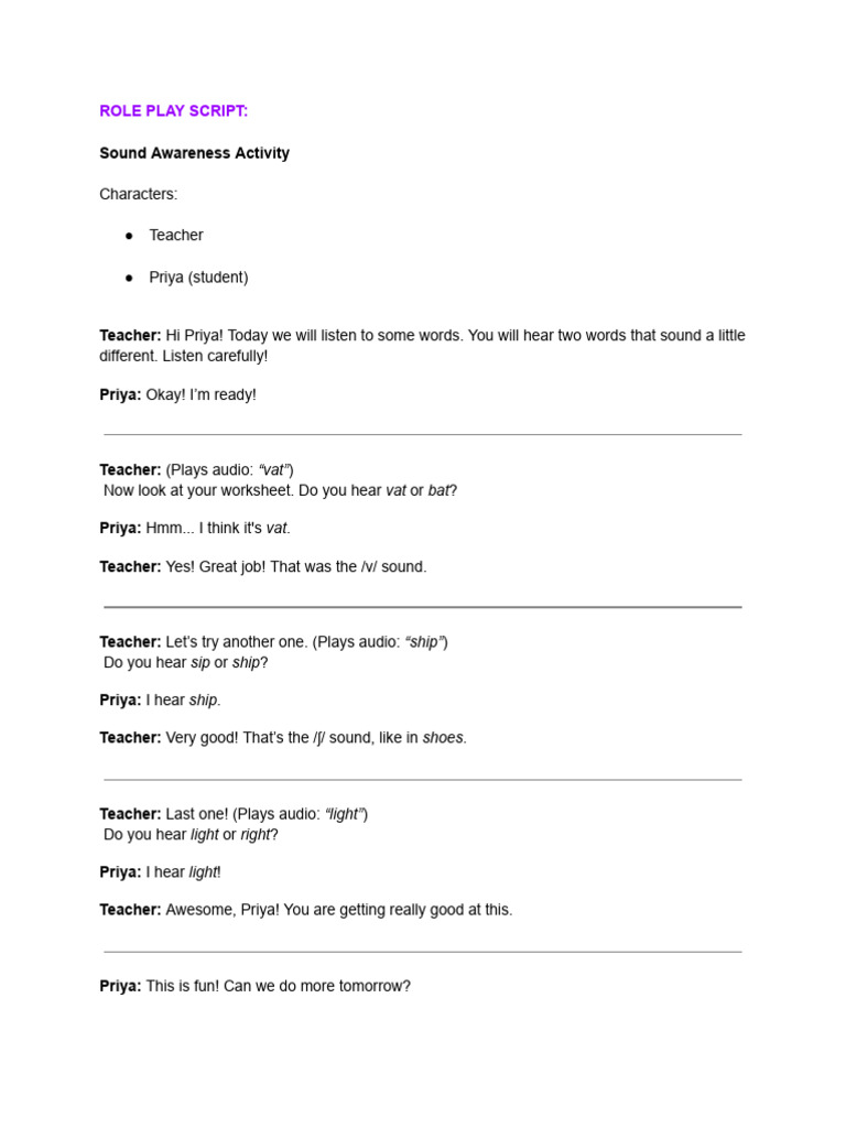 Script For Sound Awareness Activity | PDF