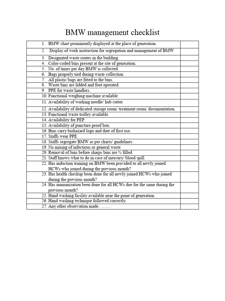 BMW Checklist | PDF