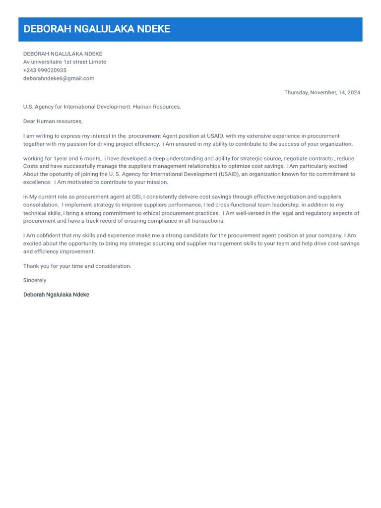 Procurement Agent Application - Deborah Ndeke | PDF