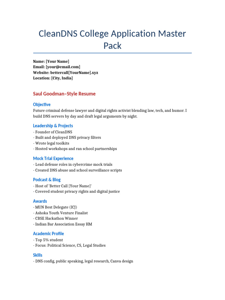 CleanDNS College Application Master Pack | PDF
