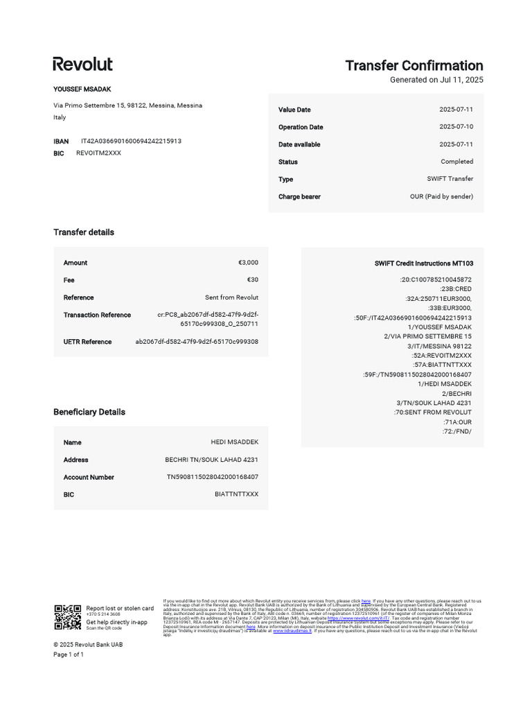 Revolut Transfer Confirmation Document | PDF | Banking | Financial Services