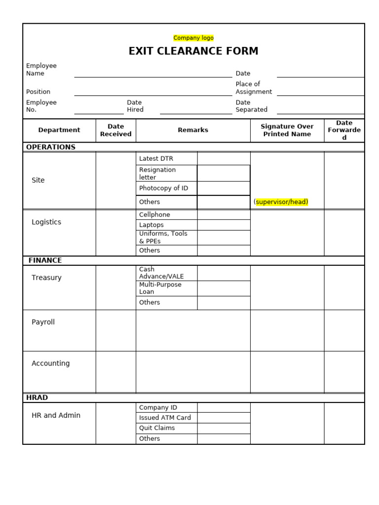 Exit Clearance Template | PDF