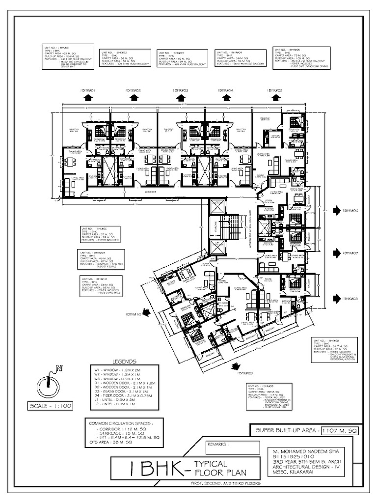1BHK Floor Plans and Dimensions | PDF | Room | Interior Design