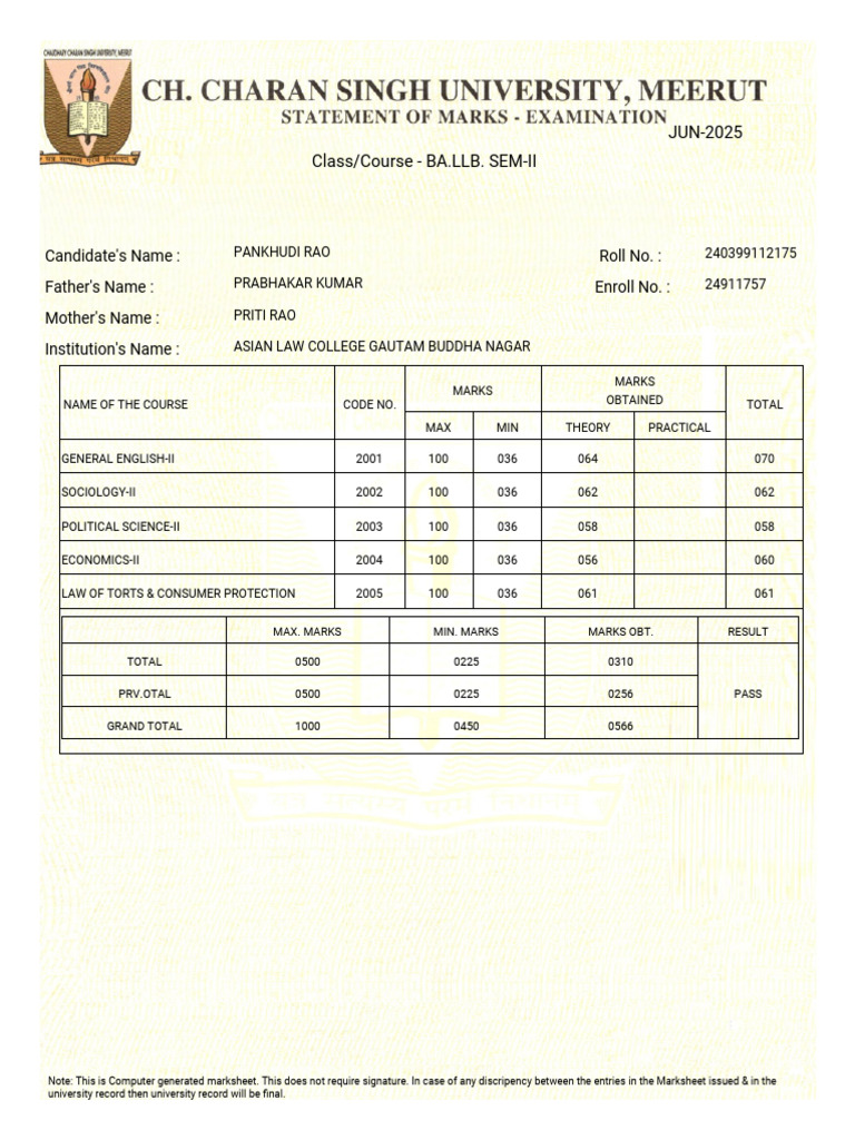 Marksheet PDF | PDF