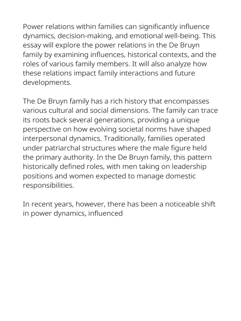 Power Relation in The de Bruyn Family | PDF | Family | Patriarchy