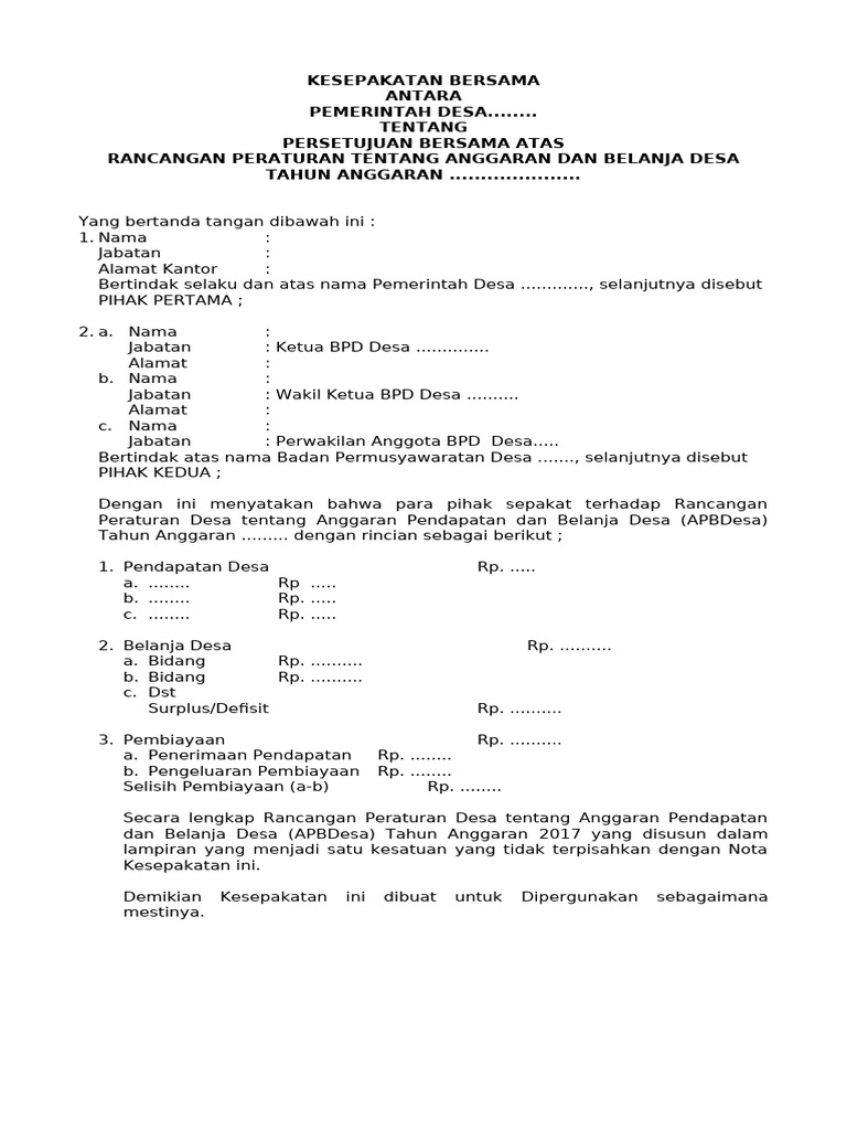 Contoh Kesepakatan BPD Dan Desa | PDF