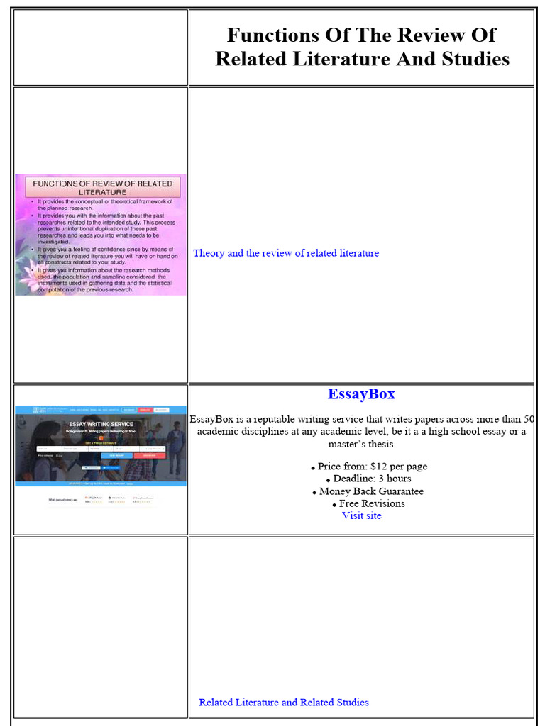 Functions of The Review of Related Literature and Studies | PDF ...