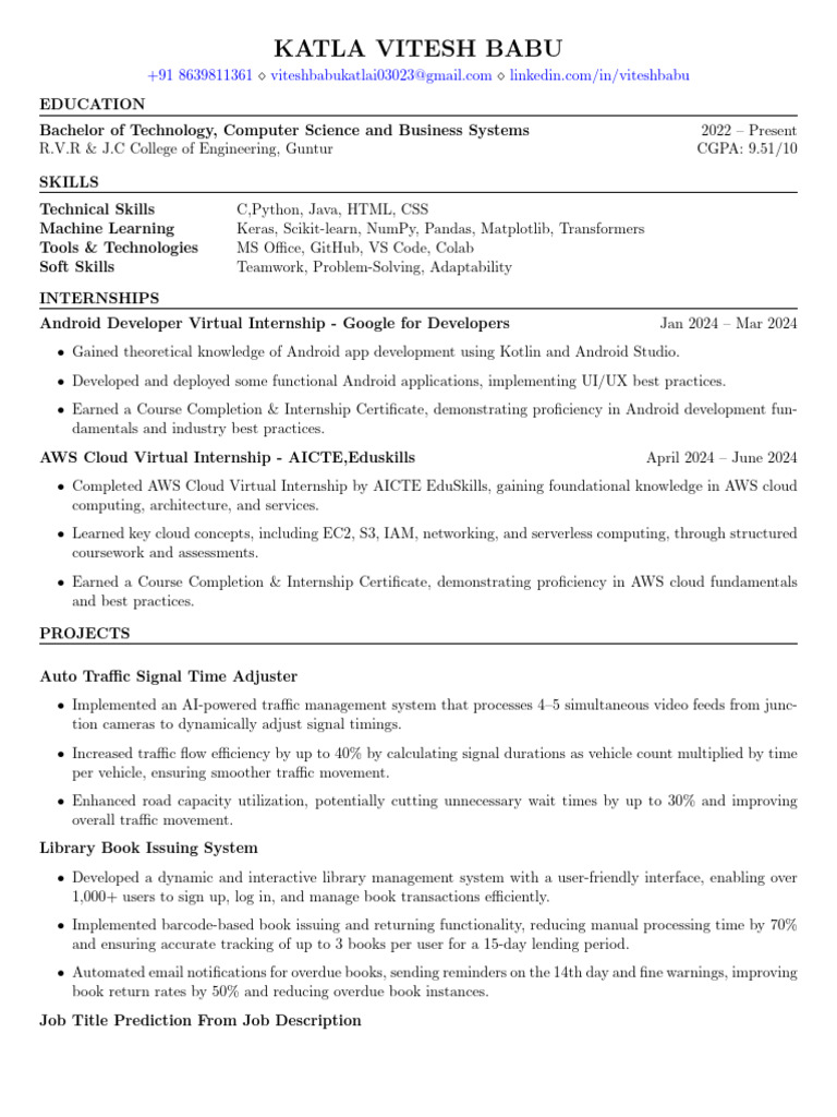 2 Resume For IIT S Internships | PDF | Artificial Intelligence ...