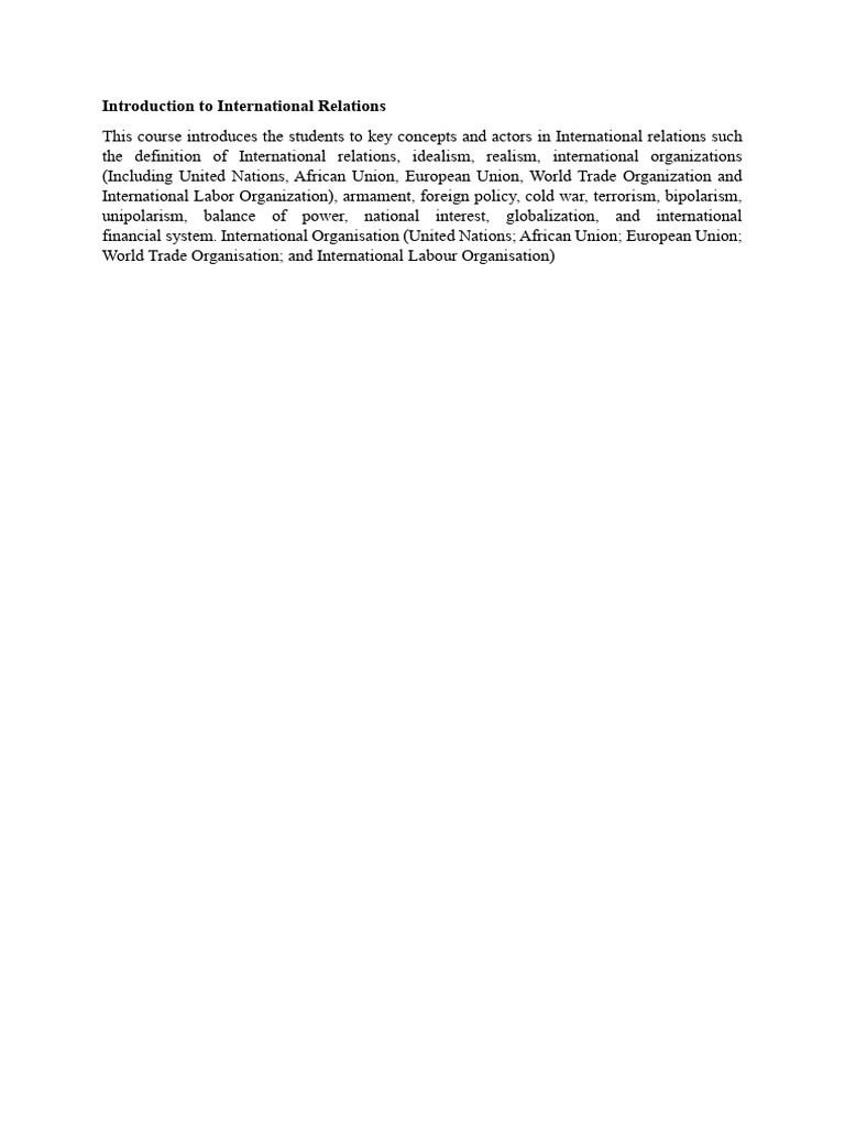 Introduction to International Relations Concepts | PDF | International ...