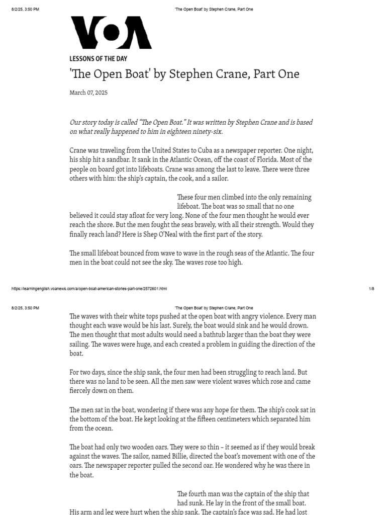 'the Open Boat' by Stephen Crane, Part One | PDF | Water Transport