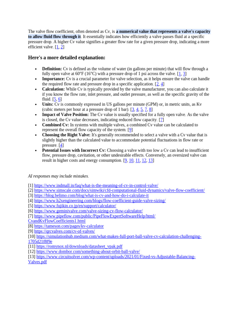 Understanding Valve Flow Coefficient (Cv) | PDF | Flow Measurement ...