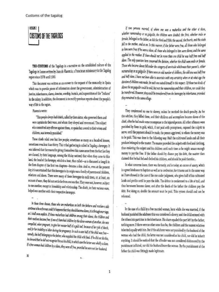 Customs of The Tagalog | PDF