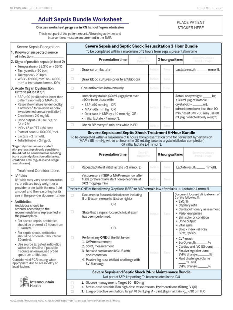 Sepsis Bundle Worksheet Adult | PDF | Sepsis | Clinical Medicine