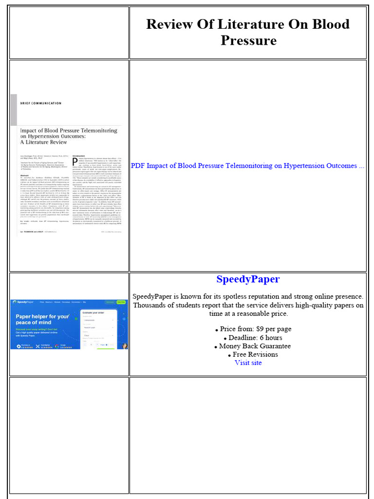 Review of Literature On Blood Pressure | PDF | Hypertension | Blood ...