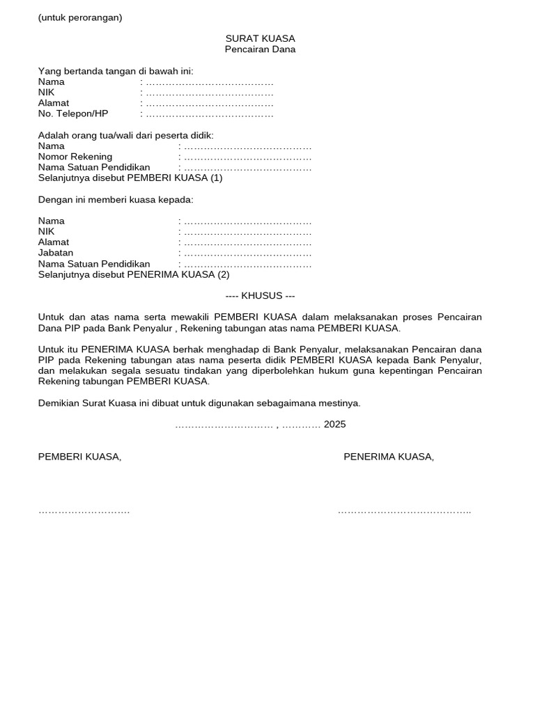 Format Surat PIP Pencairan | PDF