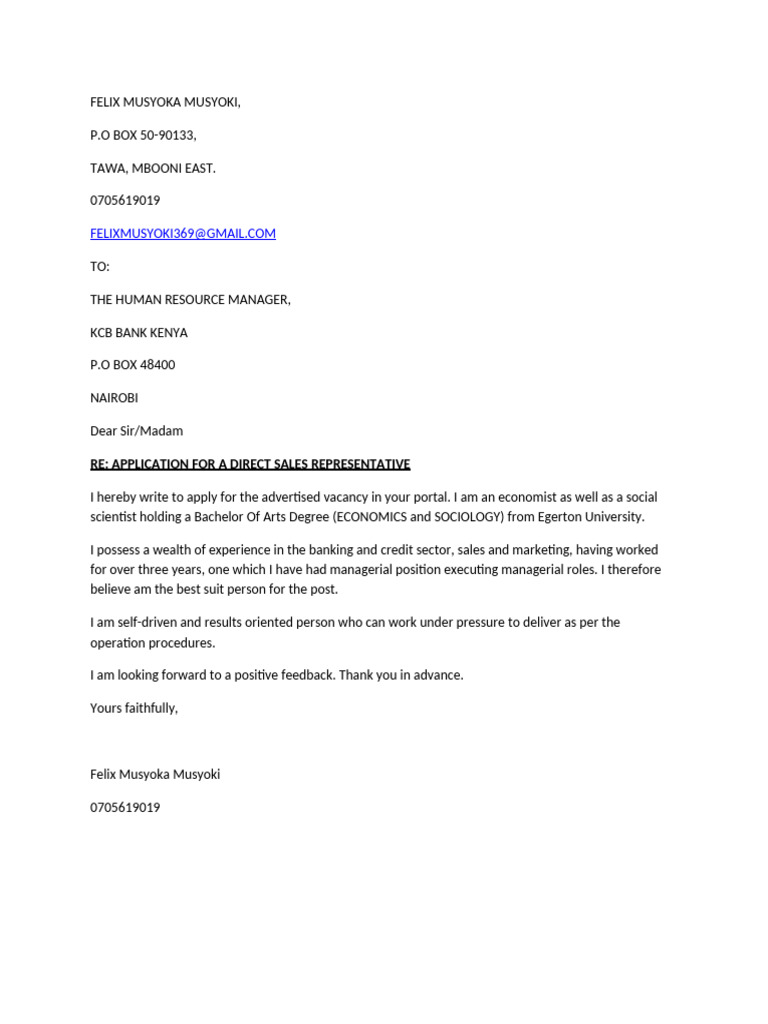 Felix Application Letter KCB | PDF