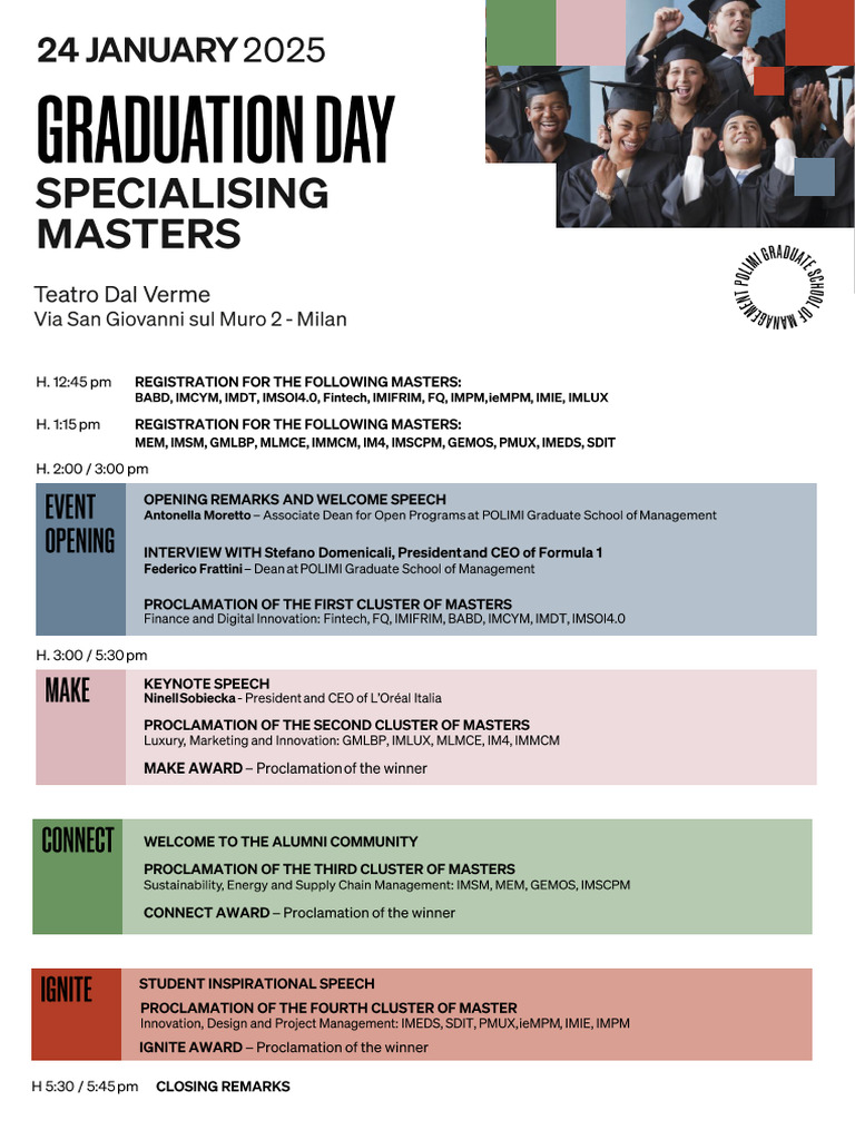 Graduation Day - Specializing Masters - Agenda | PDF