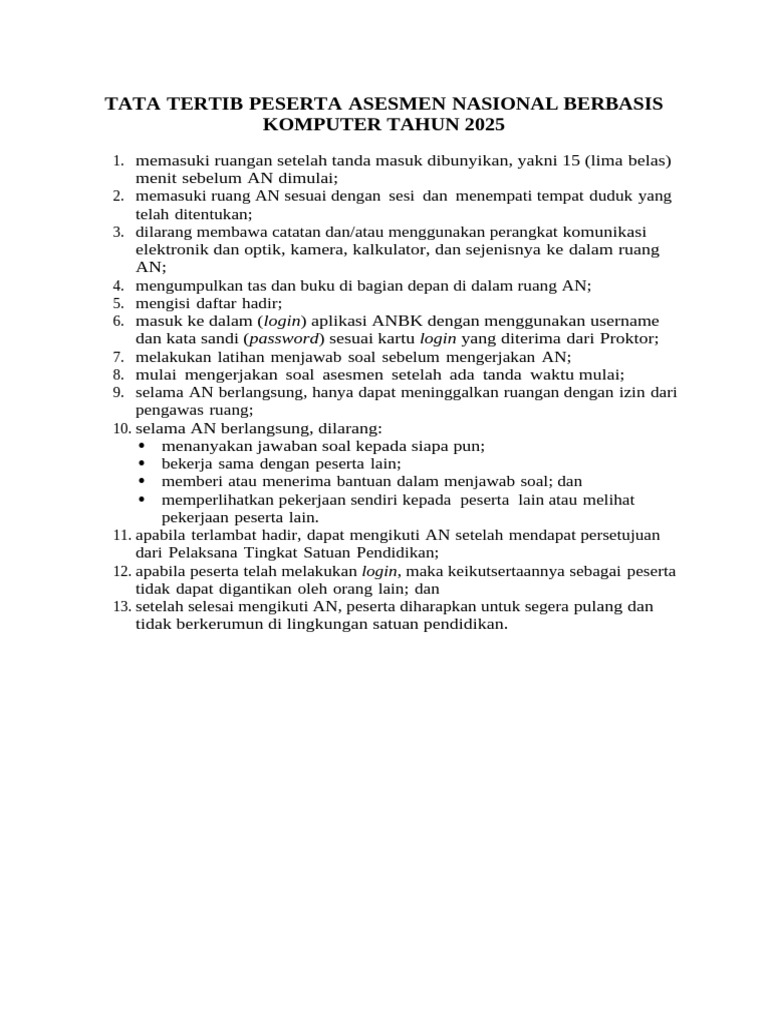 Tata Tertib Peserta Anbk 2025 | PDF