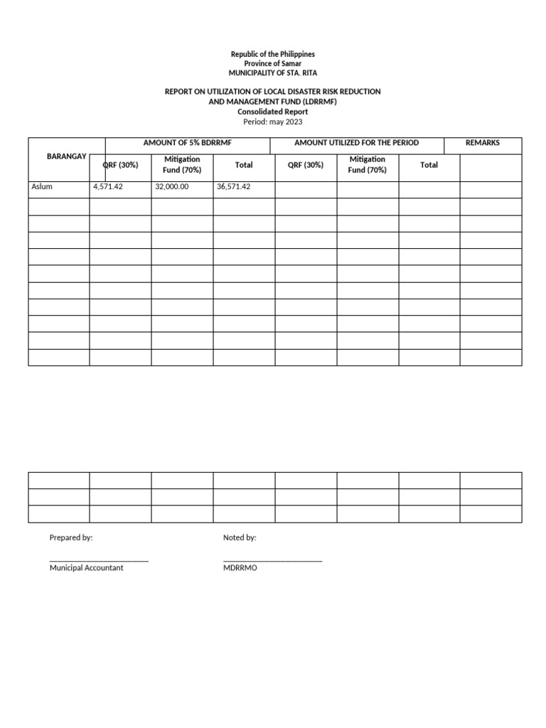 Barangay LDRRMF Utilization Consolidated Report Form 2 | PDF