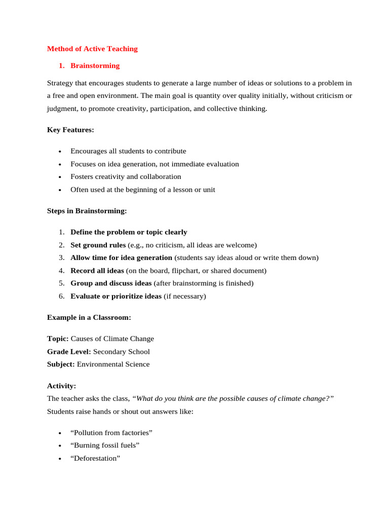 Active Teaching Methods Overview | PDF | Learning | Teaching Method