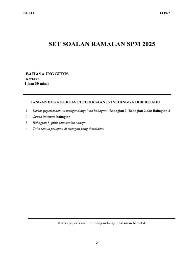 2025 K2 SET 1 Soalan Ramalan SPM B. Inggeris | PDF