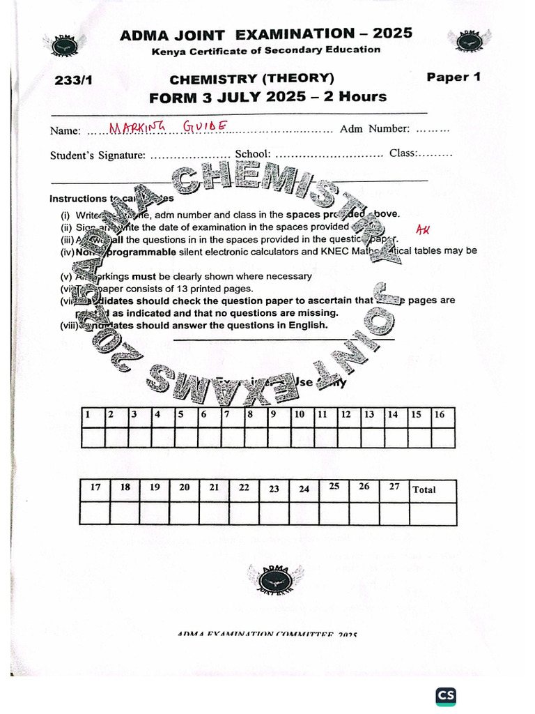 Adma Chem f3 Pp1 t2 2025 | PDF