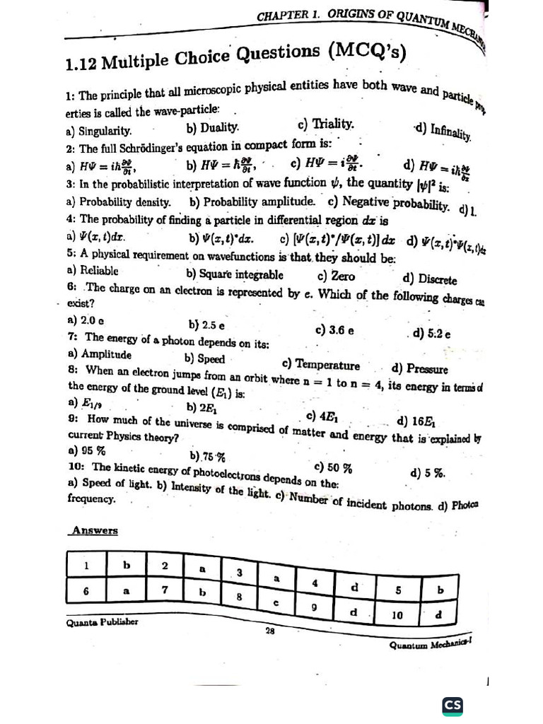 Quantum Mechanics Mcqs by Ahmad 221425 | PDF