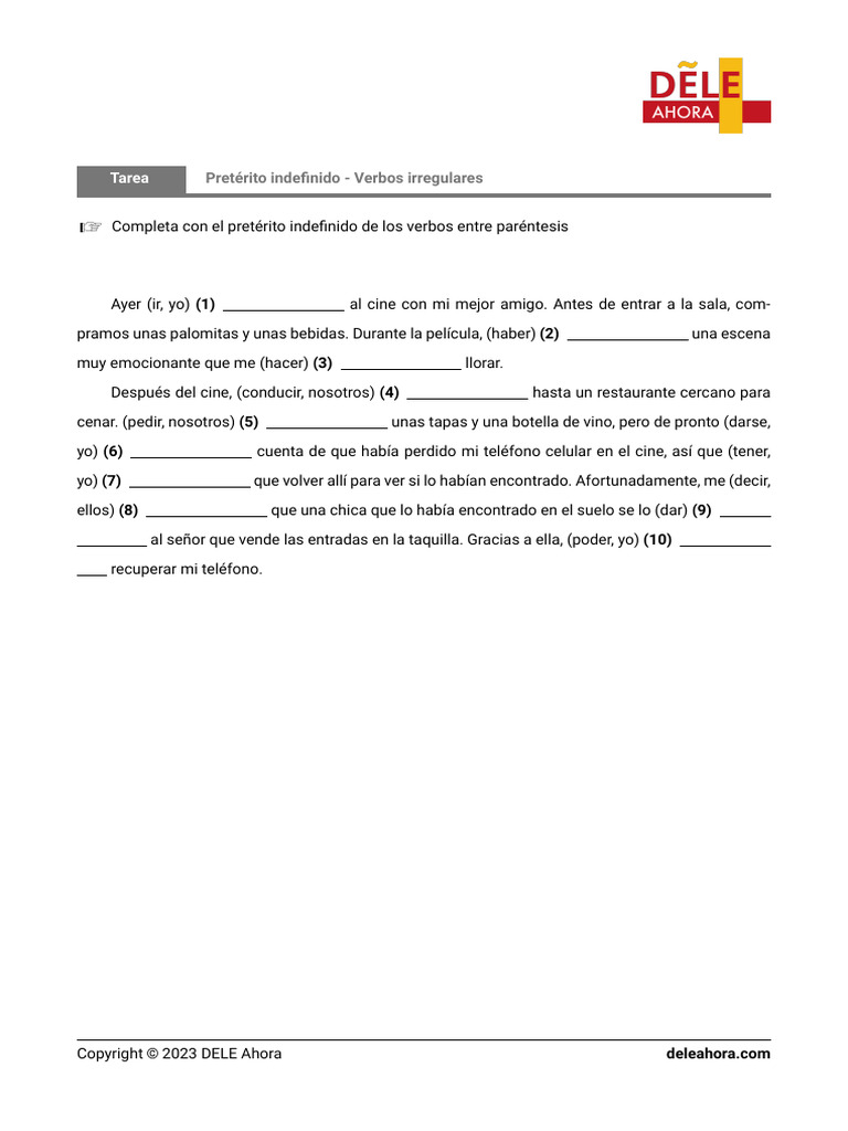 Preterito Indefinido Verbos Irregulares 2 | PDF