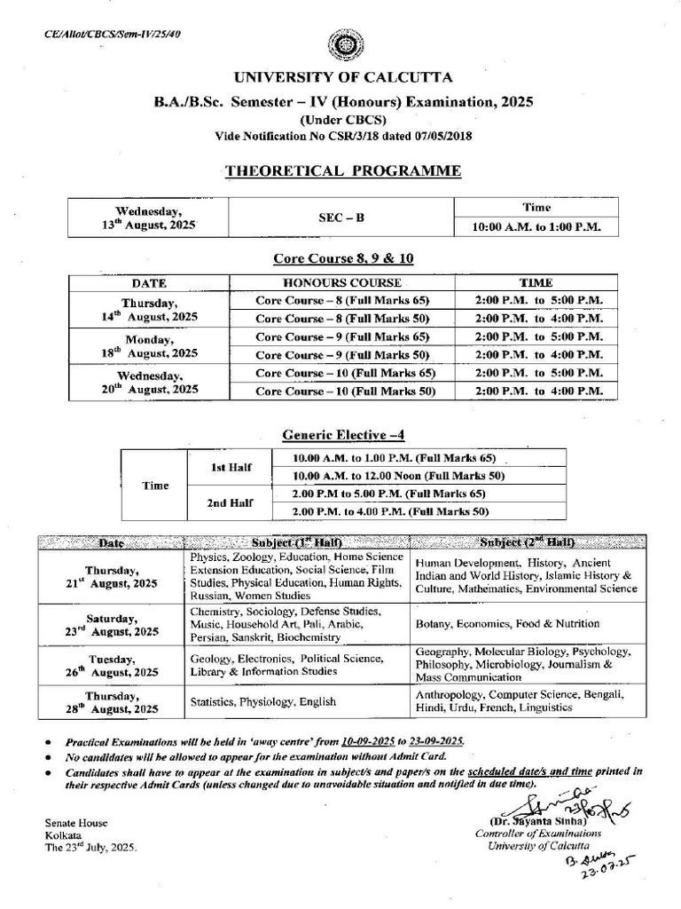 Theoretical Programme of B.A. - B.Sc. - B.Com. (Hons. - Gen, - Major) Semester-IV Examination ...