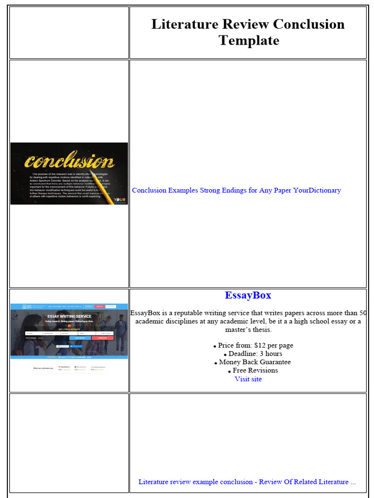 Literature Review Conclusion Template | PDF | Essays | Mental Health