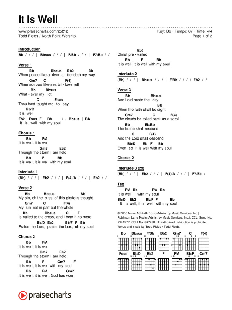 It Is Well: Song Lyrics and Chords | PDF | Religious Belief And ...
