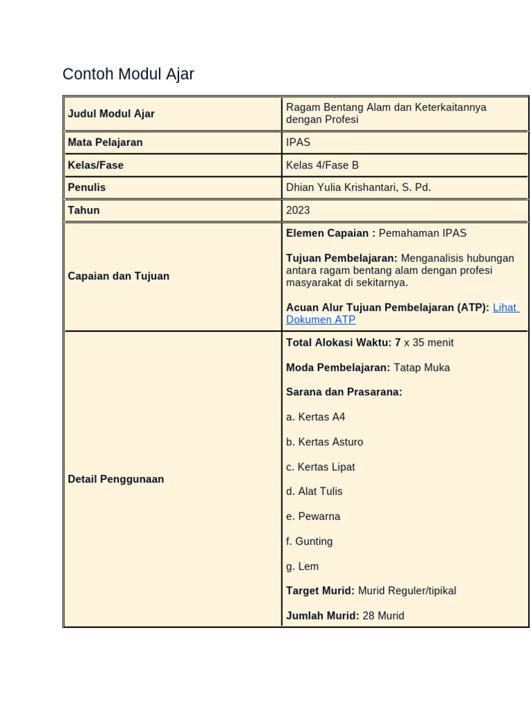 Modul Ajar Bentang Alam dan Profesi | PDF