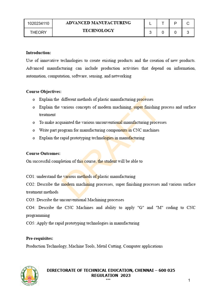 Advance Manufacturing Technology | PDF | Machining | Secondary Sector Of The Economy