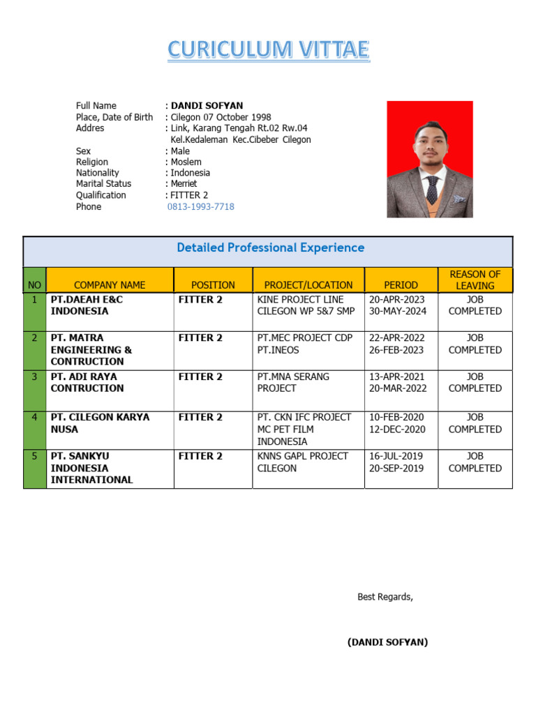 CV - Dandi Sofyan (Fitter 2) | PDF