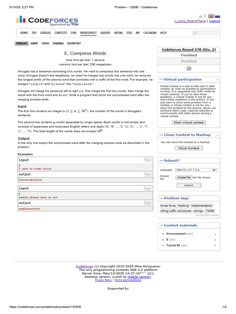 Problem - 1200E - Codeforces | PDF | Computer Programming | Computing