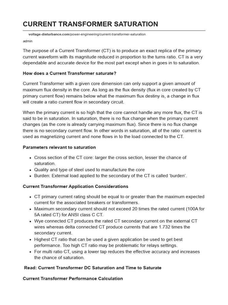 Understanding Current Transformer Saturation | PDF | Transformer ...