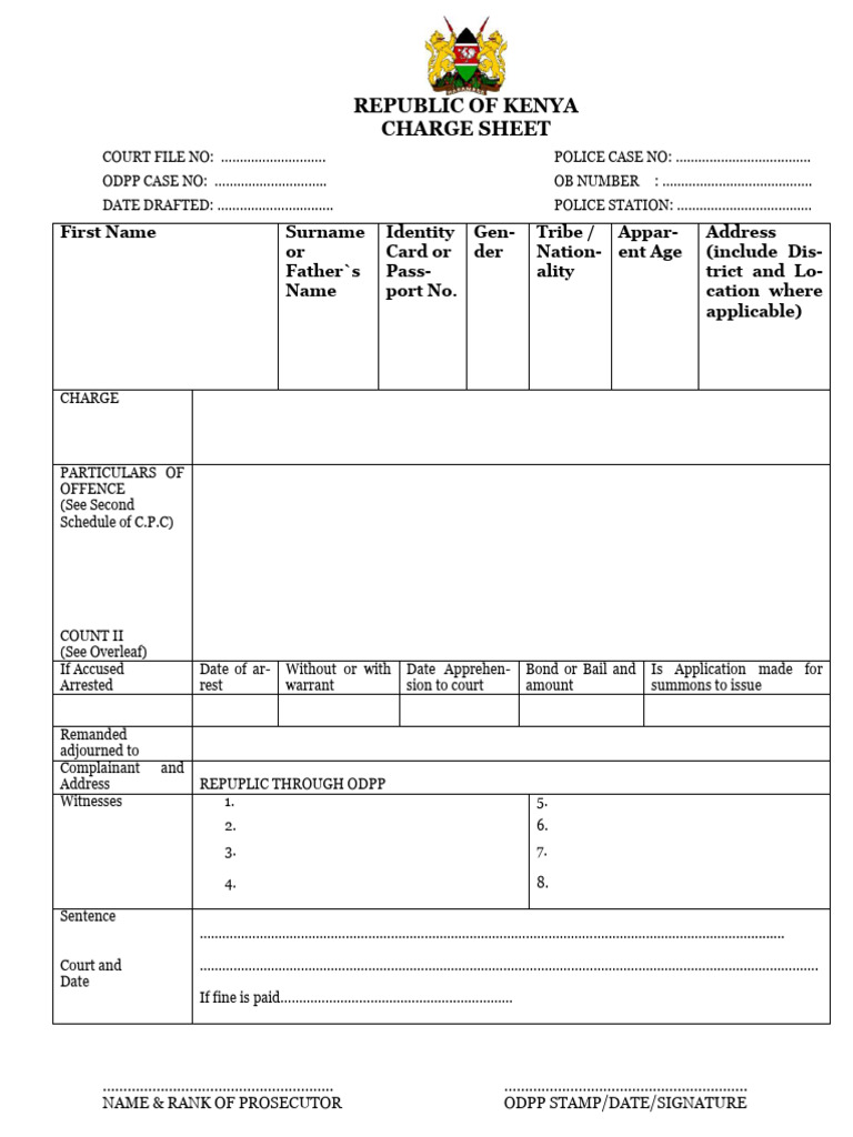 Kenya Police Charge Sheet Template | PDF