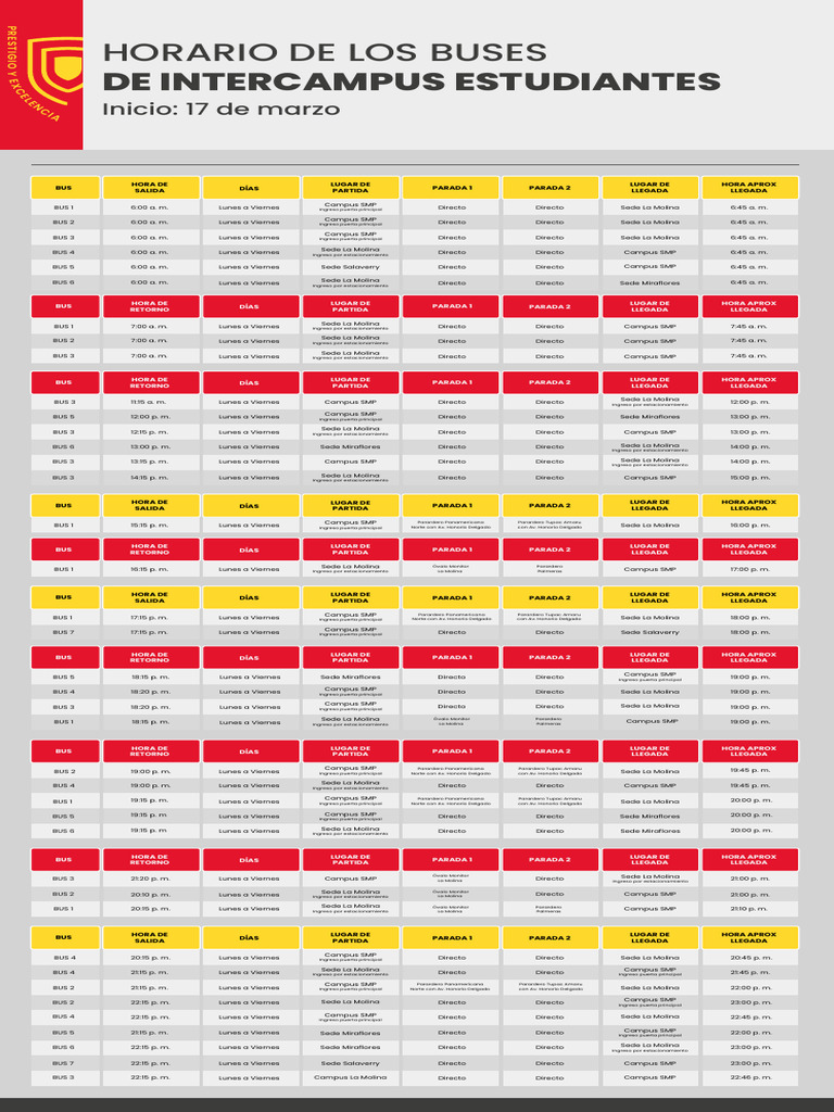 Horarios de Buses Intercampus Estudiantes | PDF