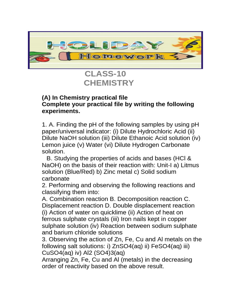 Class 10 Chemistry Practical Guide | PDF | Acid | Chemical Reactions