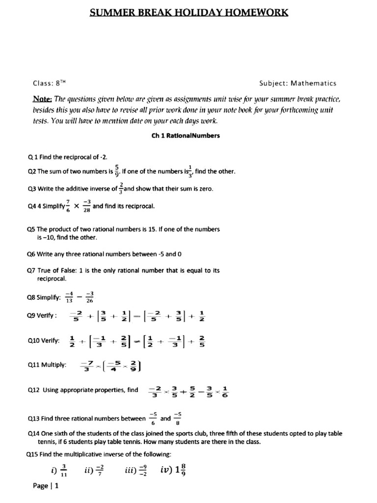 Final Holiday Homework Till Ch2 q14 Only | PDF | Algebra | Mathematical ...