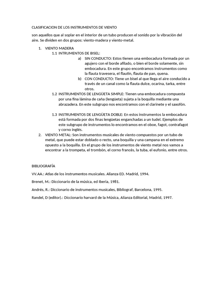 Clasificación de Instrumentos de Viento | PDF