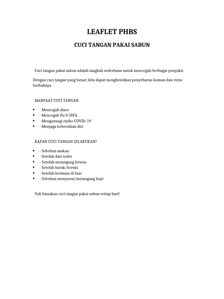 Leaflet PHBS Cuci Tangan Timbal Balik | PDF