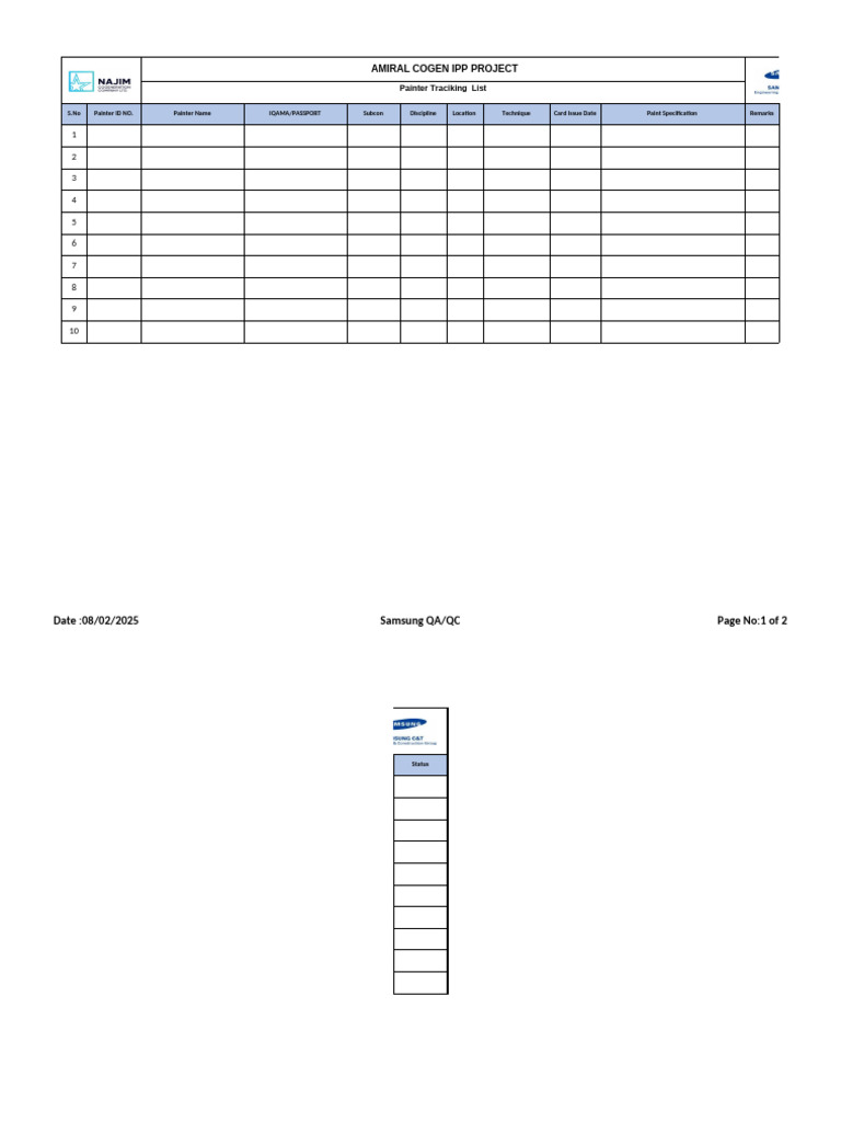Painter Tracking Log | PDF