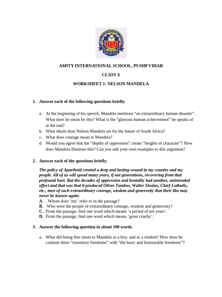 Nelson Mandela Worksheet 1 | PDF
