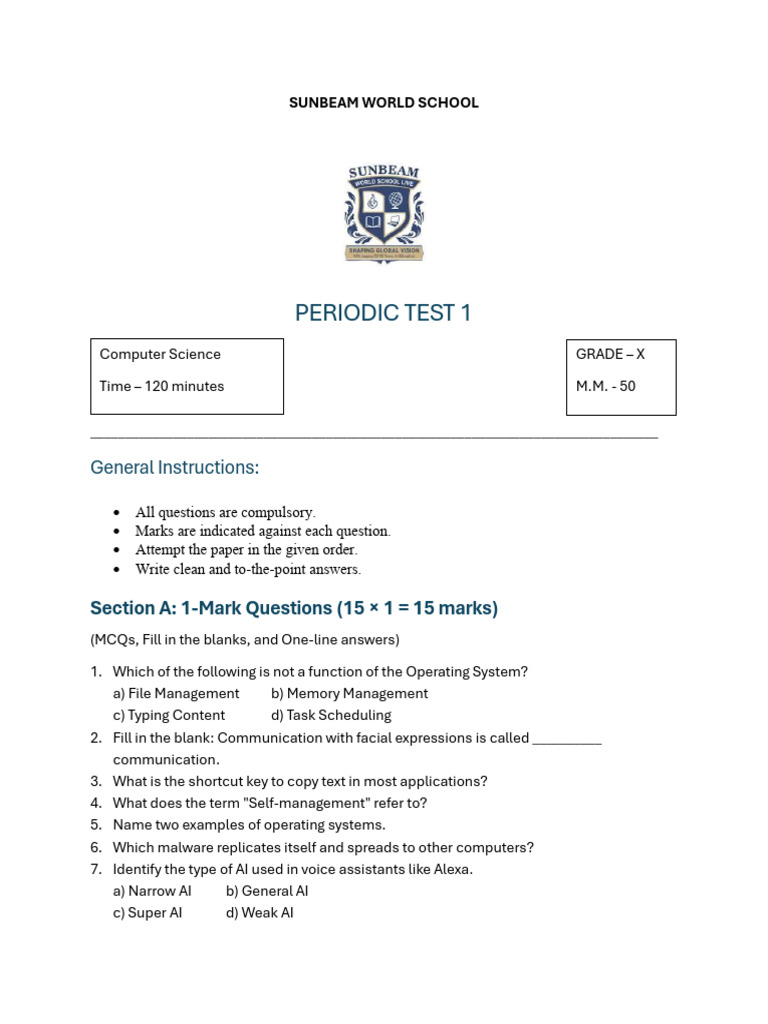 Unit Test 1 Exam Paper Computer Science | PDF | Graphical User ...