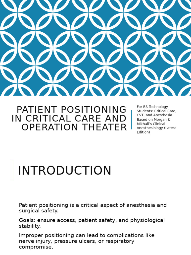 Patient Positioning Lecture Morgan | PDF | Anesthesia | Surgery