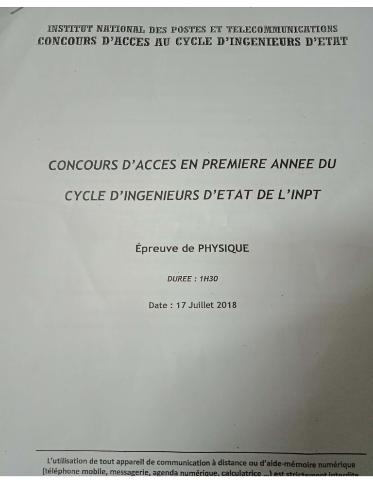 Concours 2018 INPT | PDF