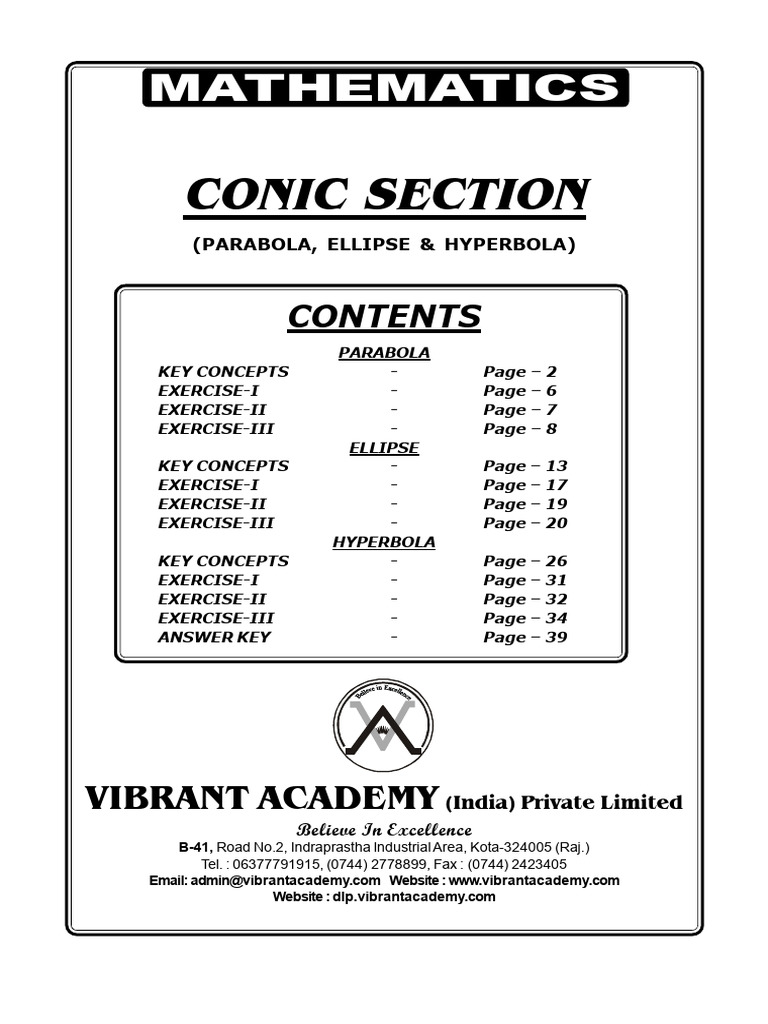 Conic Section - (Parabola, Ellipse & Hyperbola) Final - Print | PDF | Perpendicular ...