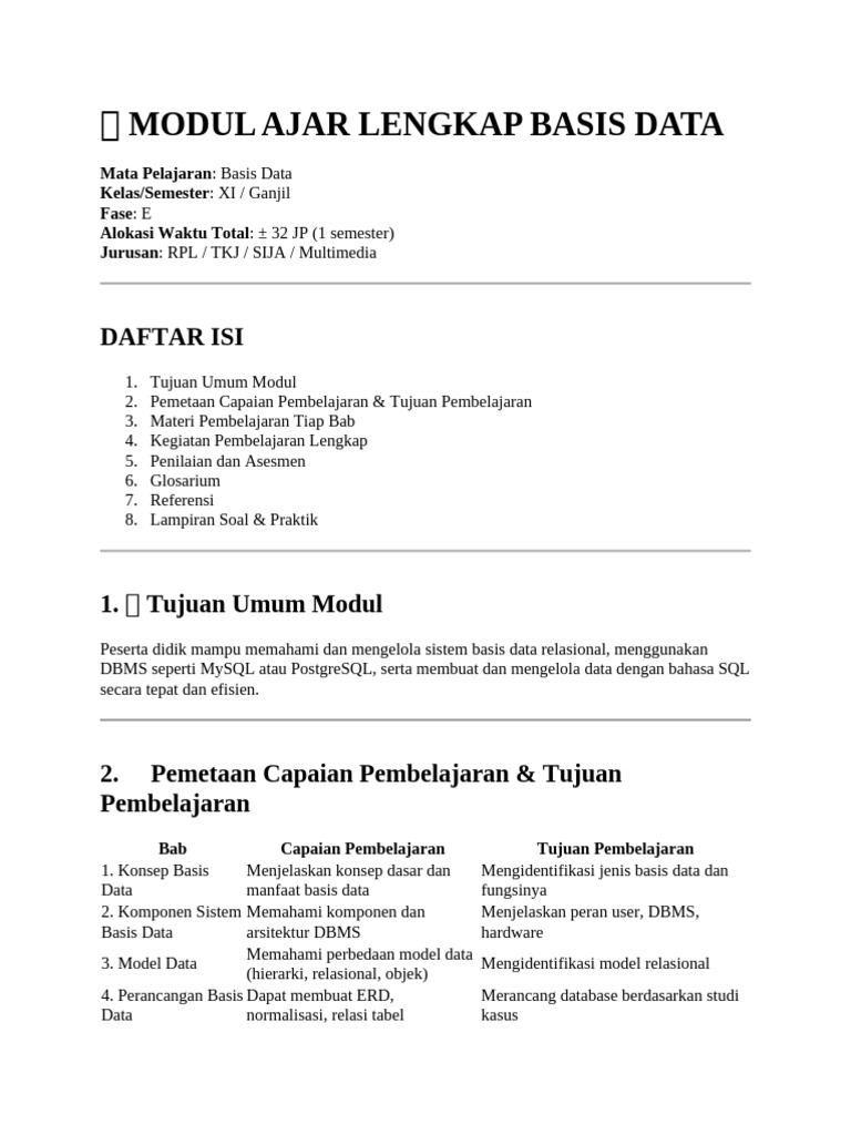 Modul Ajar Basis Data Kelas XI | PDF
